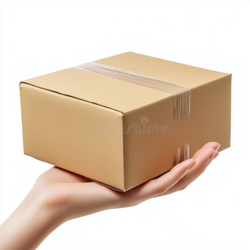 Holding a Cardboard Parcel Box Ready for Delivery on a White Background ...