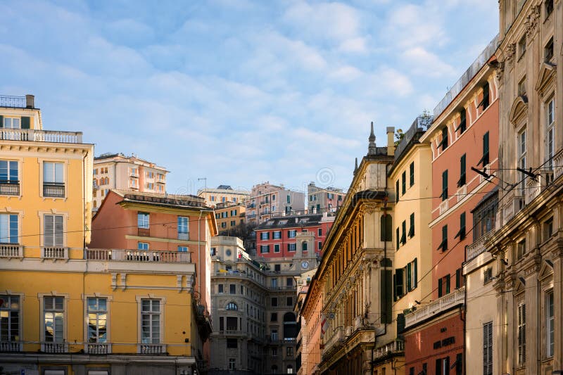 Perspective of the Old Buildings and Streets in Genoa Stock Photo ...