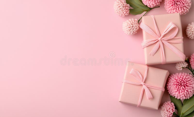 Pink Color Gift Boxes Natural Ribbon Light Color Pastel Background ...