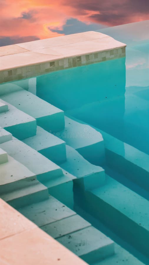 A Pool of Water with Steps Leading Down To it, AI Stock Image - Image ...