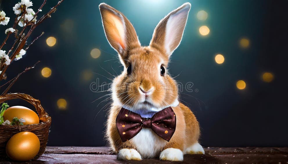 Portrait of an Elegant Cute Bunny with a Bow Tie, Looking Straight into ...