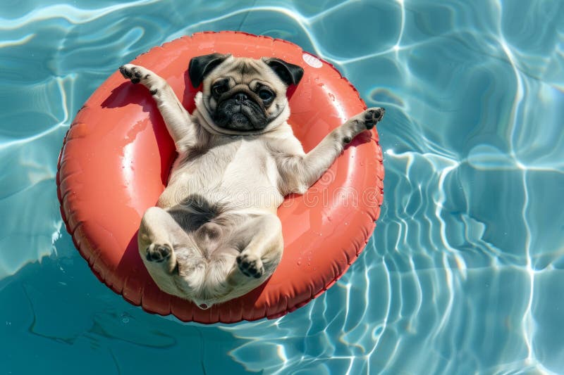 Pub Dog Cooling Off with a Swim in the Pool Close Up Stock Photo ...