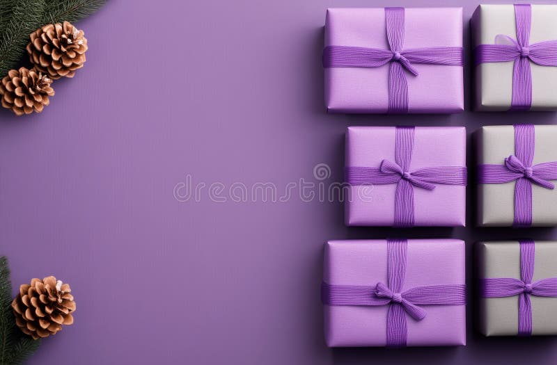 Purple Gift Boxes Ribbon Light Color Pastel Violet Background, 3D ...
