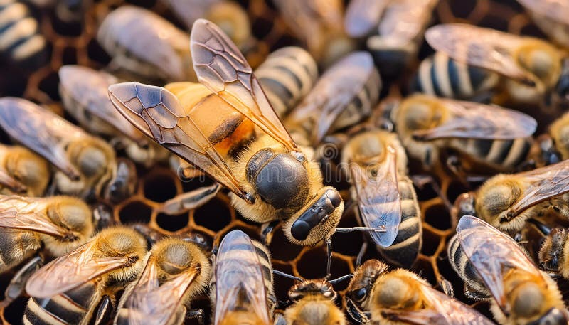 The Queen Marked with Dot and Bee Workers Around Her Bee Colony Life ...