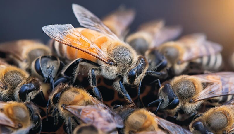 The Queen Marked with Dot and Bee Workers Around Her Bee Colony Life ...