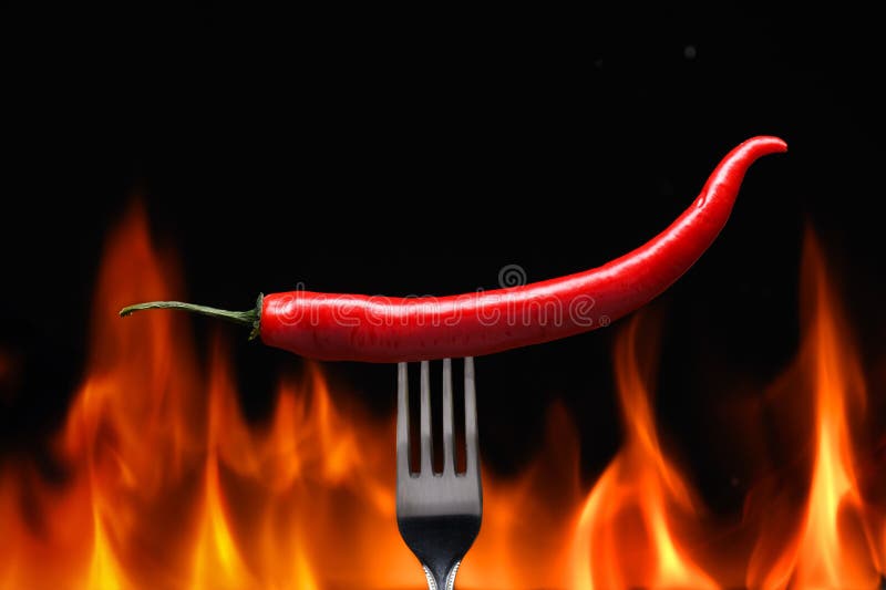 Red Chili Pepper, on a Background of Burning Fire, Flames on a Black ...