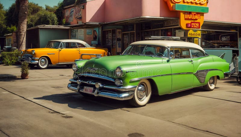 Restored Classic 1950s Green Car. Vintage Car Stock Illustration ...