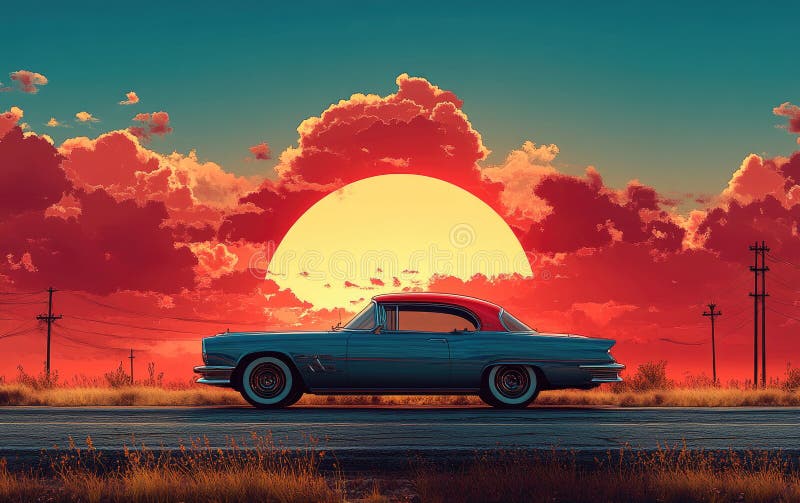 Driving into the Sunset: Retro Aesthetic on the Open Road.AI Created ...
