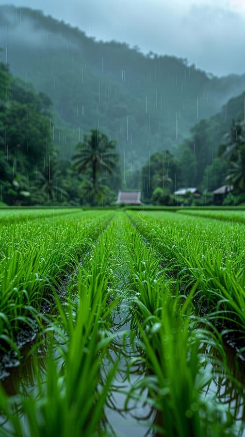 Generated Image of Rice Fields in Countryside. it Was Raining in the ...