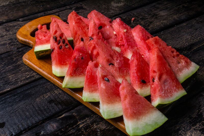 Ripe Red Slices of Watermelon on the Table Stock Image - Image of ...