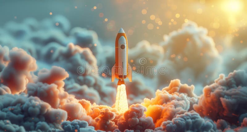 Rocket Launching into Sky stock image. Image of fiery - 319104557