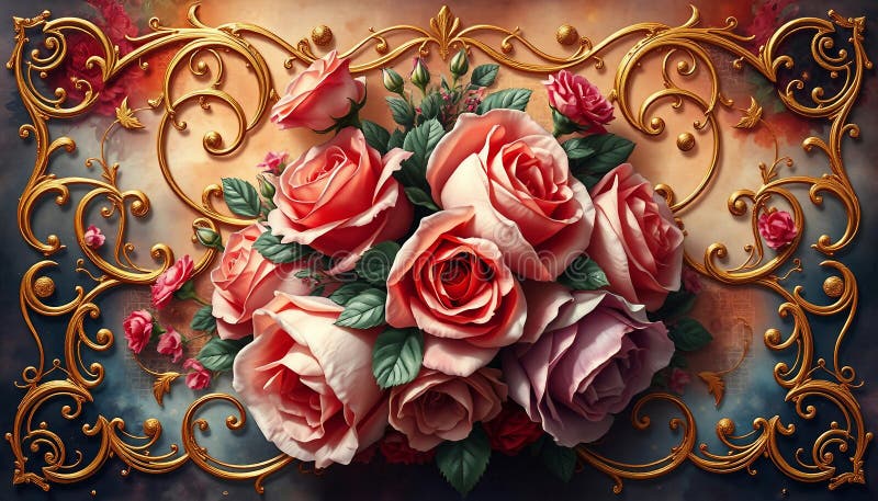 Roses Card. Large Roses Drawn with Pattern. Rich Bright Colors Stock ...