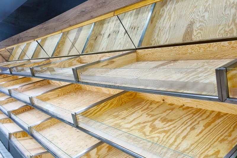 Empty Store Shelves with Wooden Panels in Retail Setting for Market ...