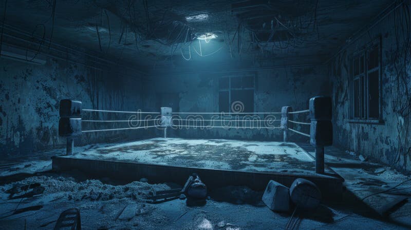 In a Run-down Building, an Old Boxing Ring is Illuminated by a Single ...