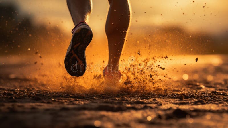 Runner S Feet on Dirt Path Sunset Stock Illustration - Illustration of ...