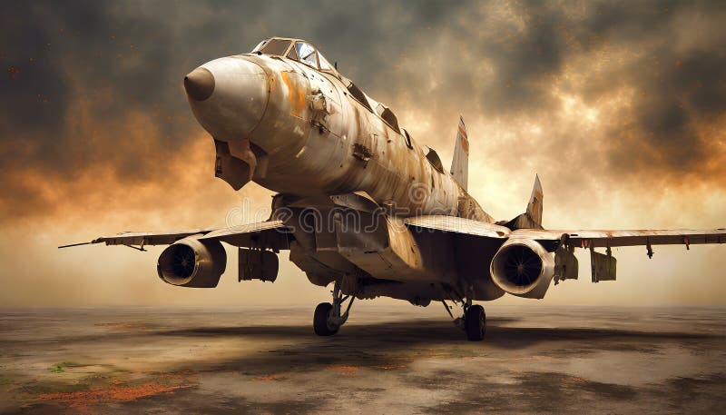 Rusting Old Broken-down Fighter Jet on an Aircraft Carrier, Set Against ...