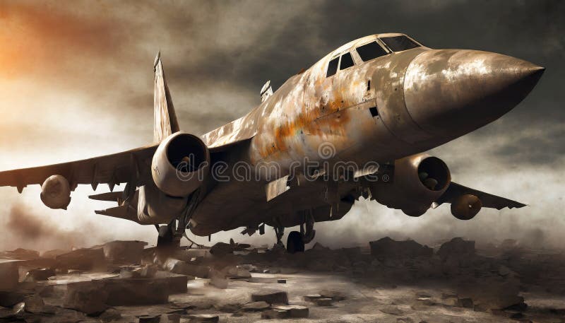 Rusting Old Broken-down Fighter Jet on an Aircraft Carrier, Set Against ...