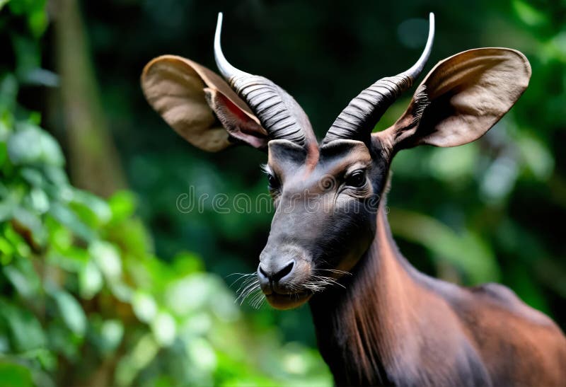 Saola Animal in Green Forest, Rare Protected Animal Stock Illustration ...