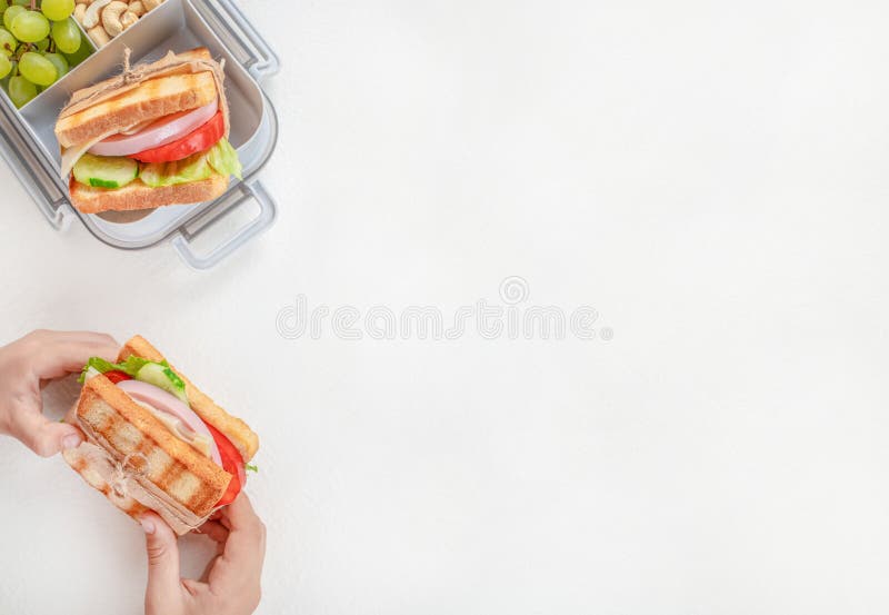 School Children Eating Healthy Food from Lunch Box. Healthy Snack ...