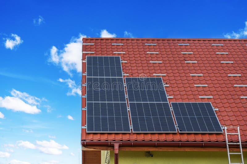 Set Solar Panels Installed Roof Building Red Tiles Stock Photos - Free ...