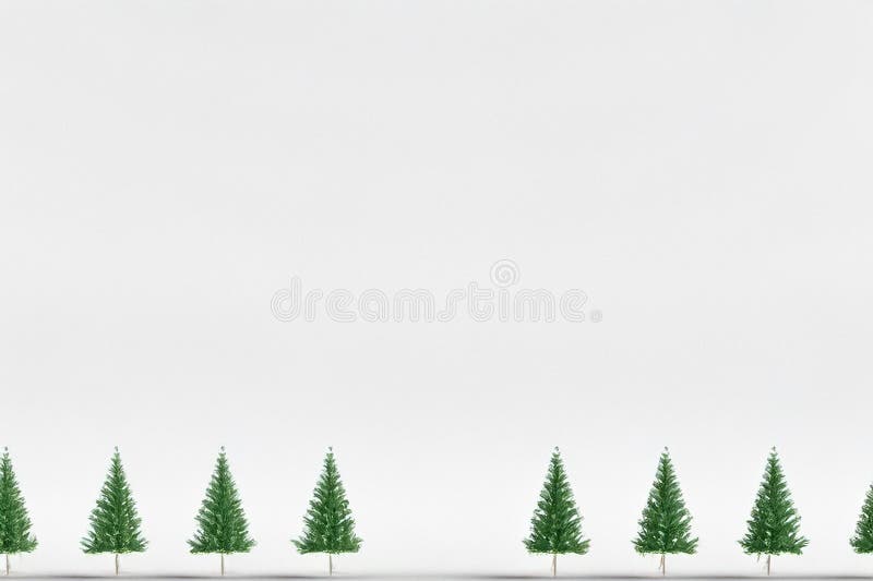 Minimalist Row of Small Green Christmas Trees on White Background, Ai ...