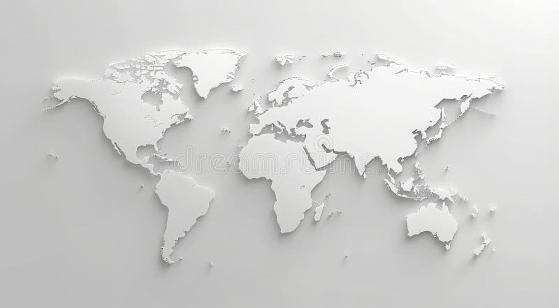 A Simple White World Map with Light Gray Background and Soft Shadows ...