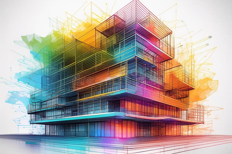 Sketch Design of Wireframe of Building. Digital Project Visualization ...