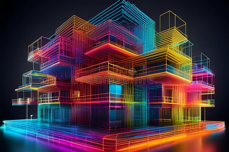 Sketch Design of Wireframe of Building. Digital Project Visualization ...