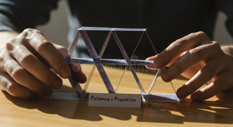 Skillful Hands Carefully Construct a Complex House of Cards Symbolizing ...
