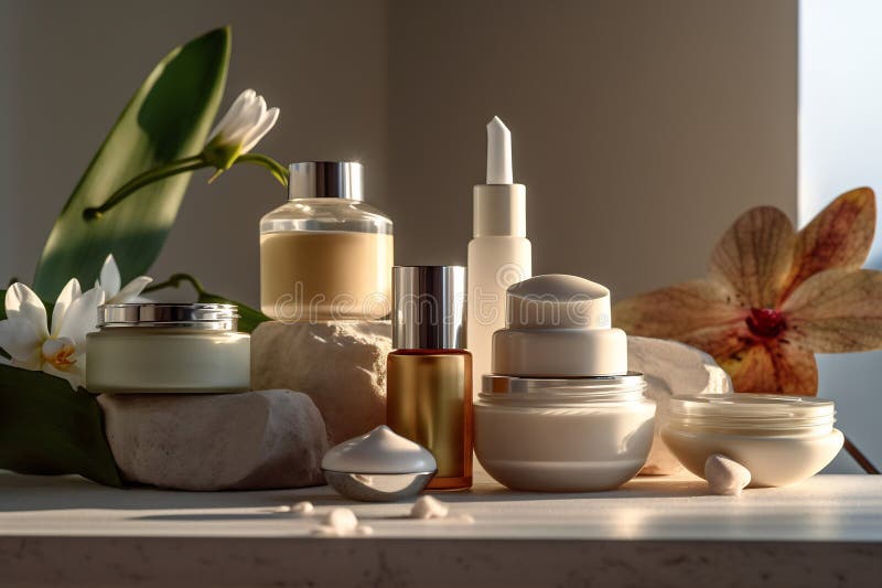 Skincare Set with Minimal Background and Shadow. Different Cosmetics ...