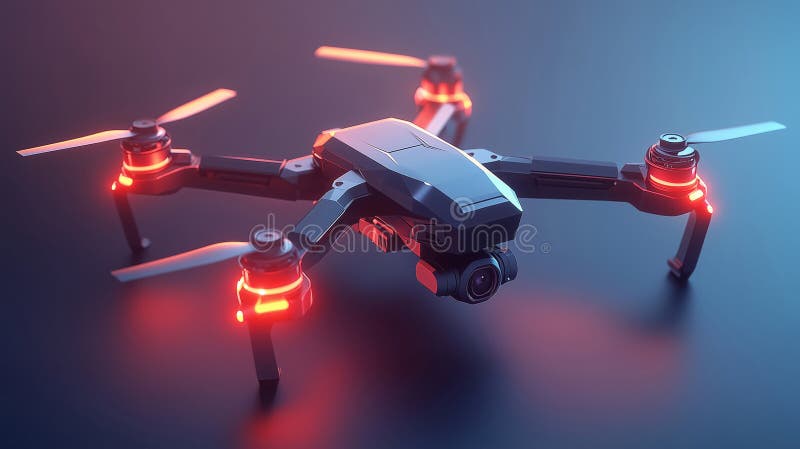 Abstract Drone with Glowing Lights Isolated on a Blue Background Stock ...