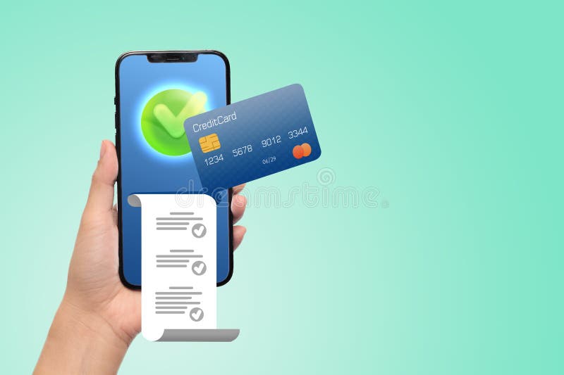 Smartphone with a Credit Card and Transaction Receipt Stock Image ...