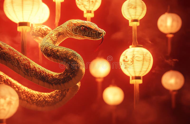 A Majestic Snake Slithers among Glowing Lanterns during a Vibrant ...