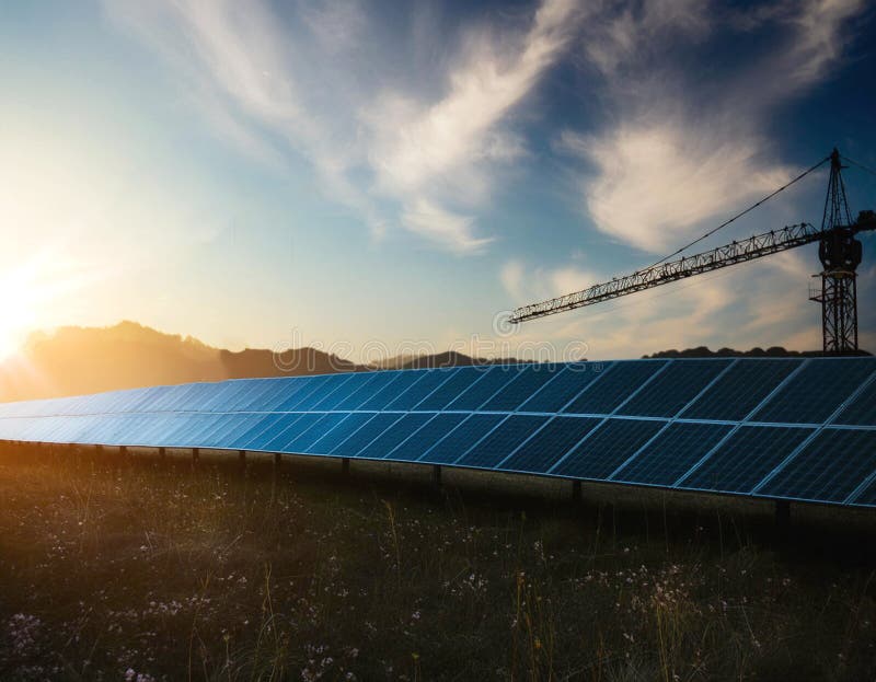 Generated Image Solar Panels and a Crane. Concept of Energy Saving ...