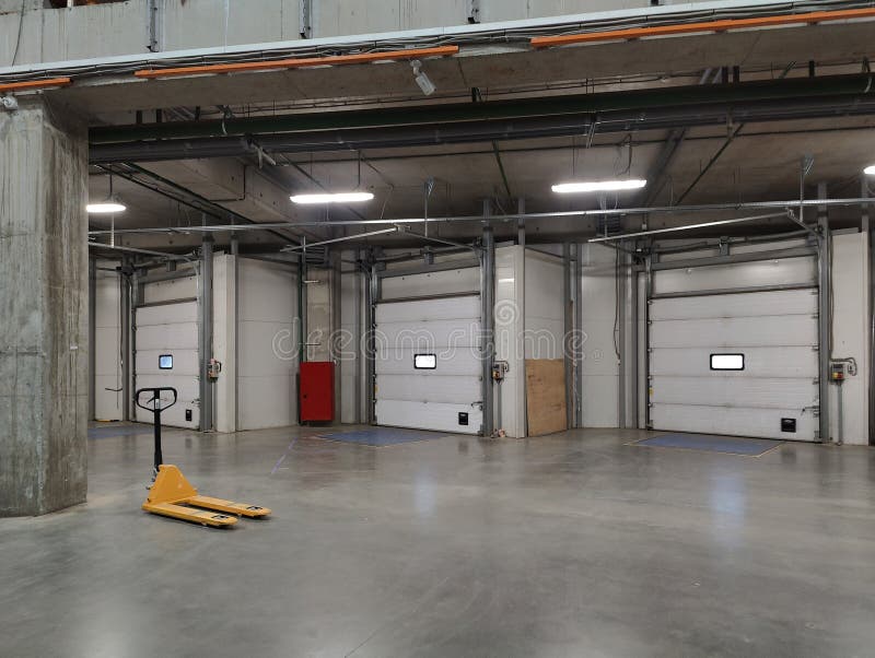 Empty Warehouse Loading Dock with Pallet Jack Stock Photo - Image of ...
