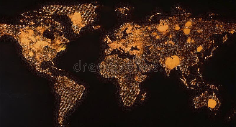 Spot Particles or Circles Orange Color, World Map in Dark Background ...