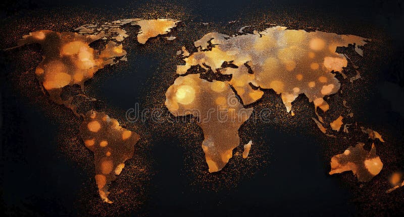 Spot Particles or Circles Orange Color, World Map in Dark Background ...
