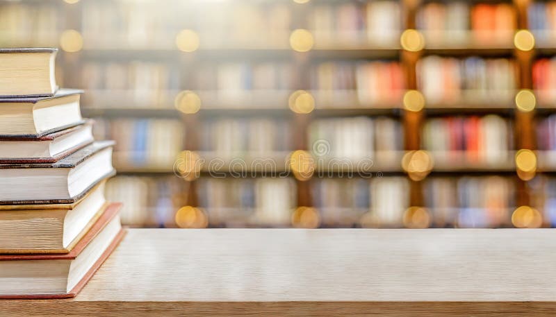 Blurred Library Aisle with Focused Bookshelves and Wooden Floor. Stock ...