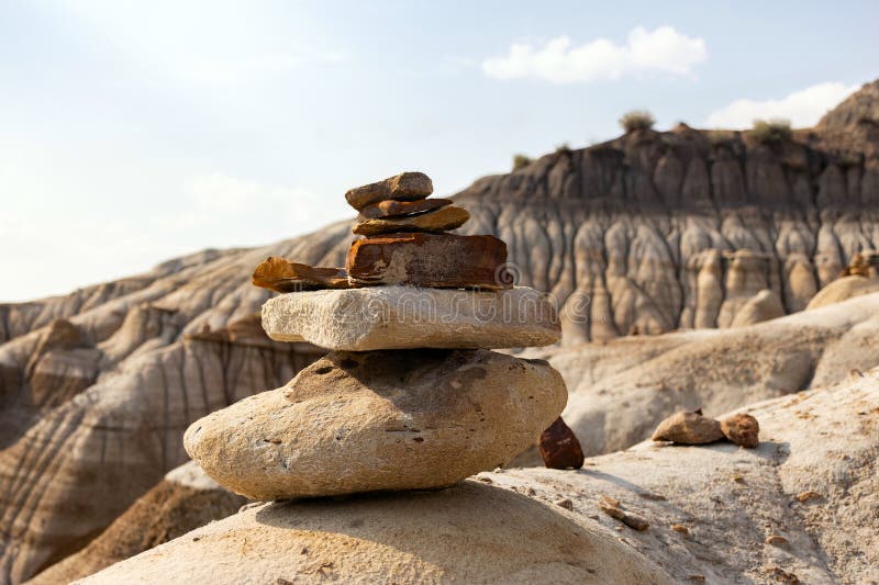 Stack of Bright Balancing Rocks in Badland Canyon in Summer. Stock ...