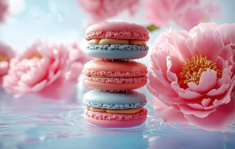 Stack Brightly Colored Macarons Rising, Floating Air, Tiny Bubbles ...