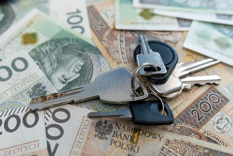 Stack of Polish Money PLN Banknotes with House Key To the Flat Lying ...