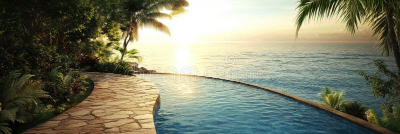 The Stone Pathway Curves Towards the Pool Edge, Overlooking the Ocean ...