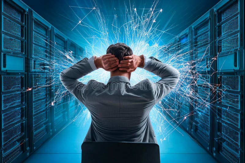 Hacker Initiating Global Cyber Attack Using Laptop in Server Room Stock ...