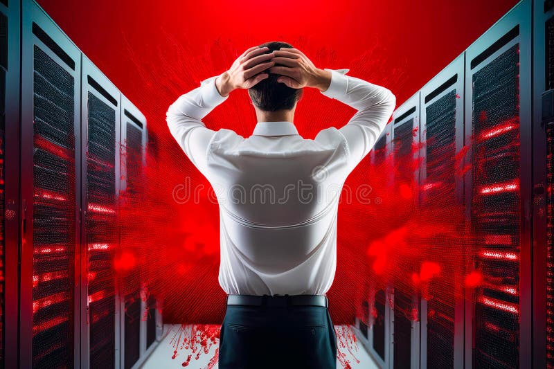 Hacker Initiating Global Cyber Attack Using Laptop in Server Room Stock ...