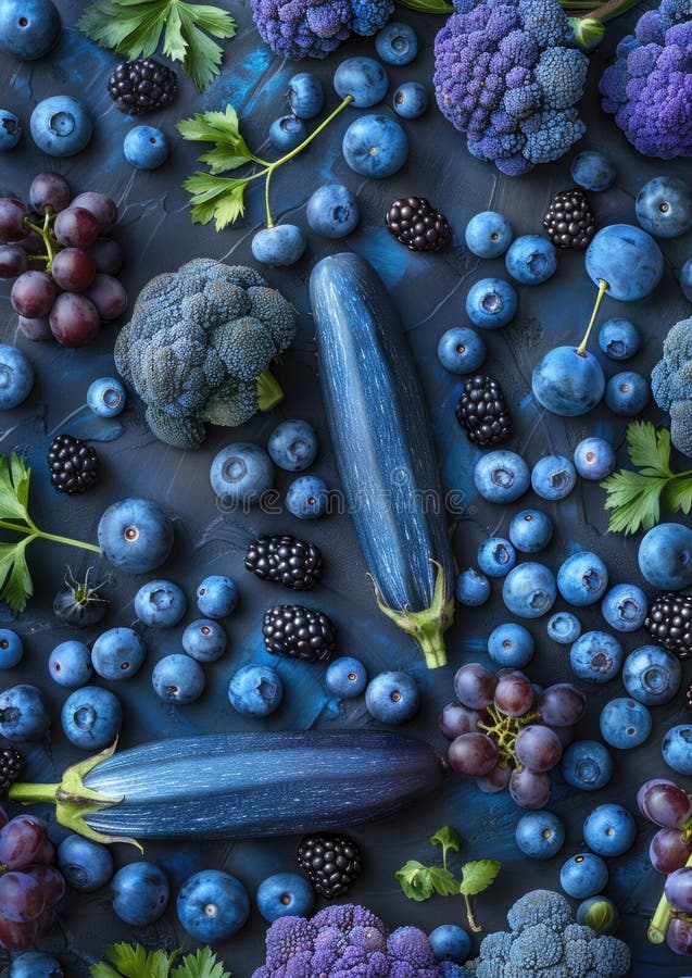 Striking Flatlay Composition of Blue Fruits and Vegetables on a ...