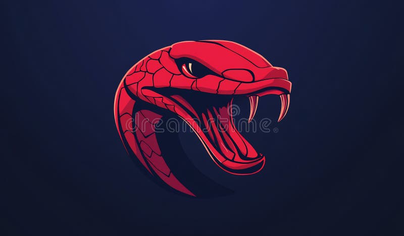Vibrant Red Snake Graphic with Open Mouth and Sharp Fangs on Dark ...