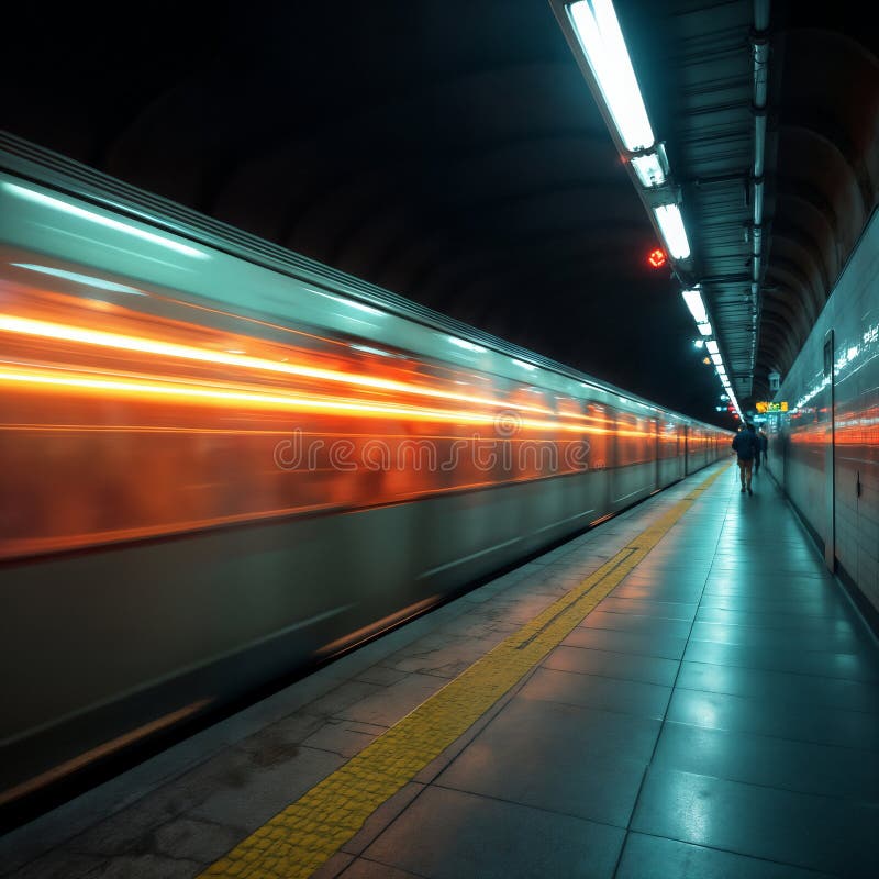 Subway, Metro Station, Train Blurred in Motion. Stock Illustration ...