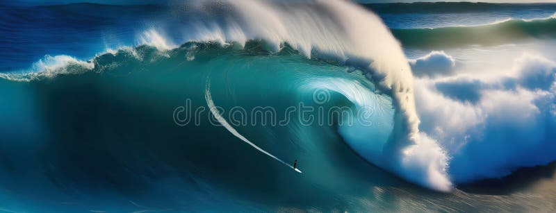Surfer Riding a Massive Ocean Wave at Sunset, Captured in Action with ...