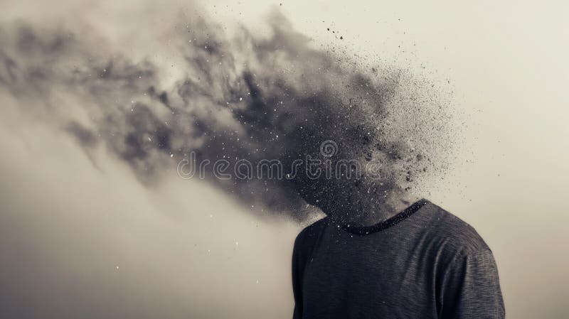 Surreal Man S Head Dissolving into Particles, Symbolizing ...
