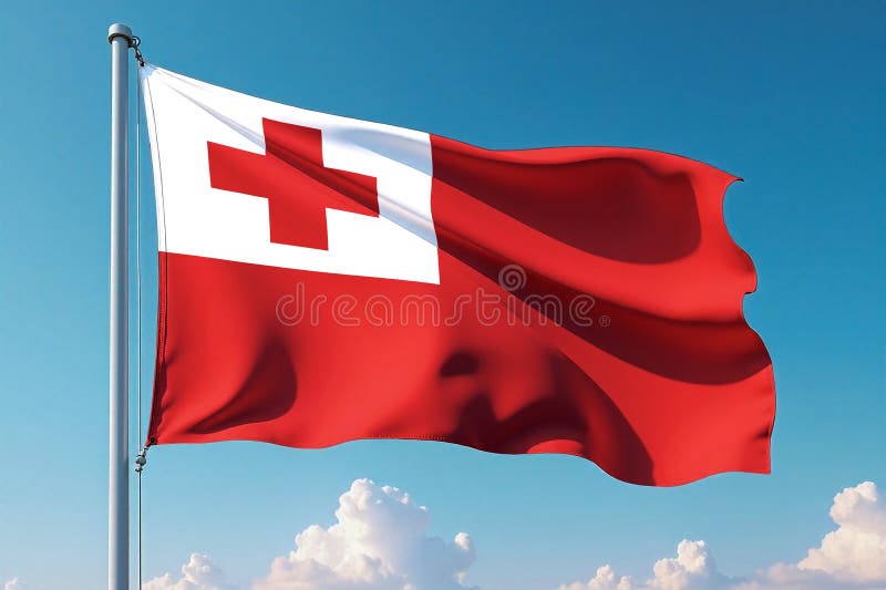 Tonga Flag Waving Against Clear Blue Sky Stock Illustration ...